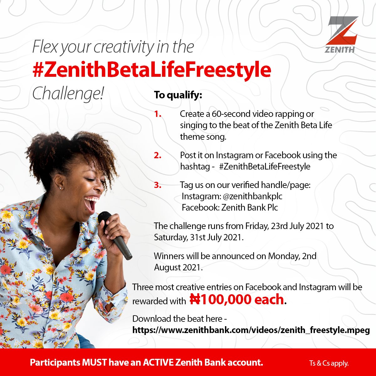 Win N100k in Zenith Beta Life Freestyle Challenge. - Promos in Nigeria