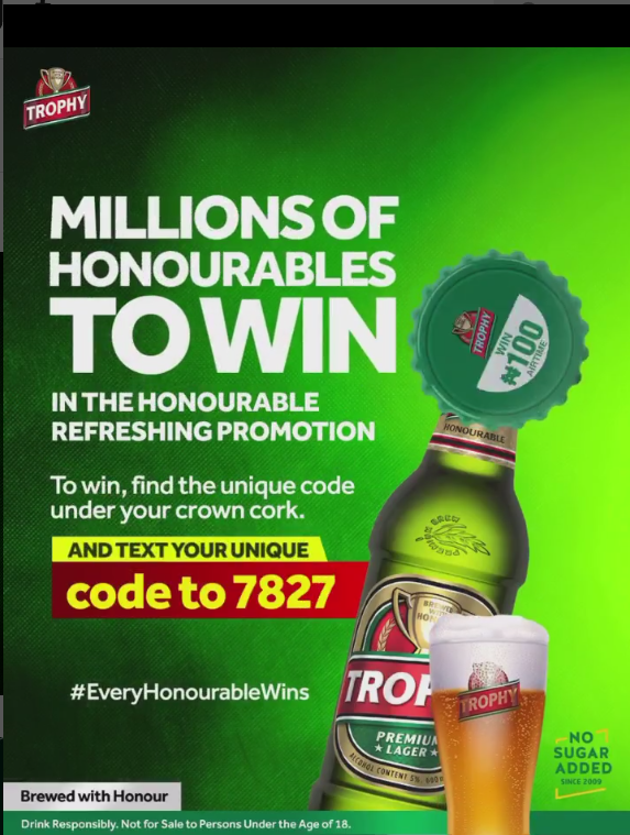Trophy Lager Refreshing Promo, TEXT CODE TO 7827. - Promos in Nigeria